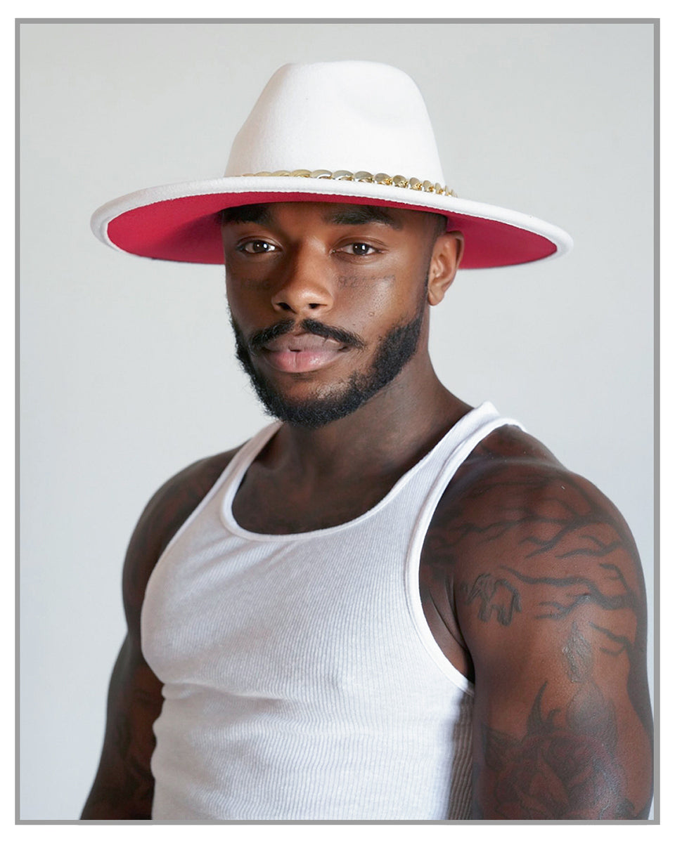 Classic White Fedora with Gilded Chain and Crimson Accent | truthBlack