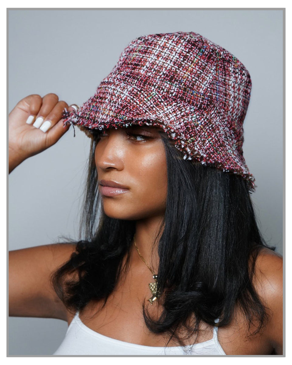 Red Tweed Bucket Hat Raw Edge | truthBlack
